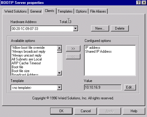 Configuring a Shared IP Address Using BOOTP Server